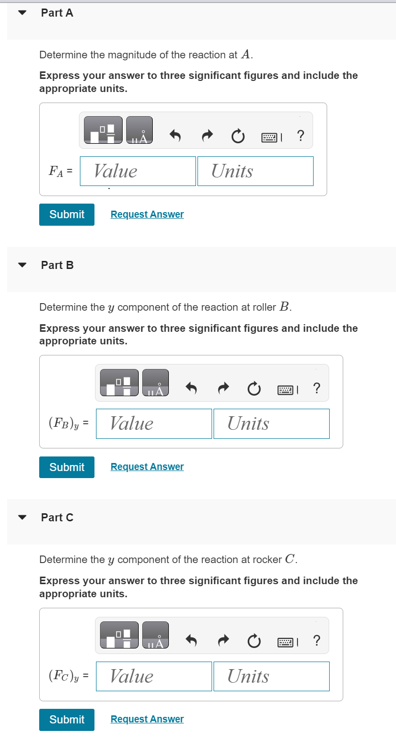 Solved Determine the reactions at the roller B, the rocker | Chegg.com
