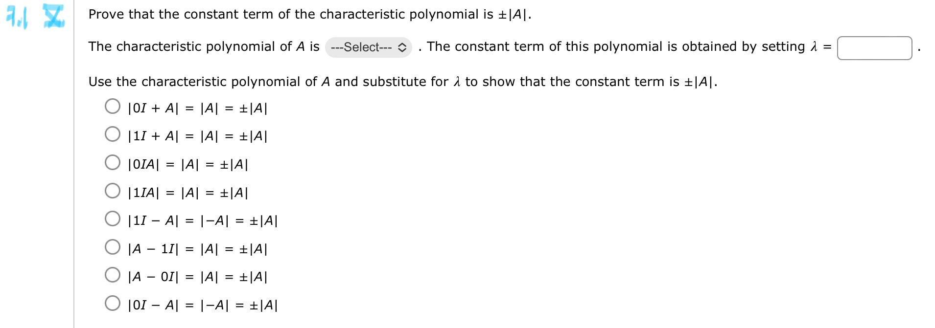 Solved Prove that the constant term of the characteristic | Chegg.com
