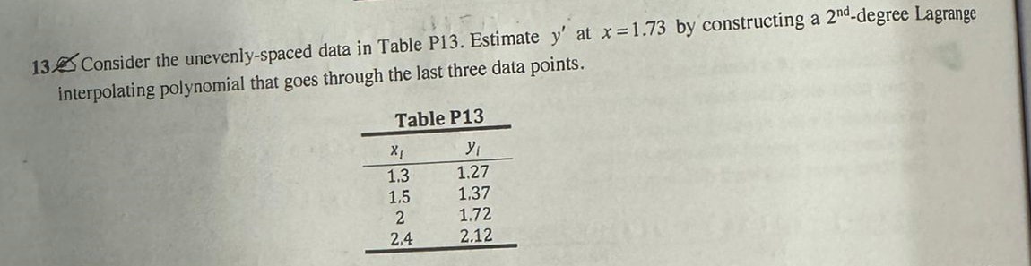 Solved 13. ﻿Consider the unevenly-spaced data in ﻿Table P13. | Chegg.com