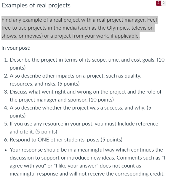 Solved 2 2 Examples of real projects Find any example of a | Chegg.com