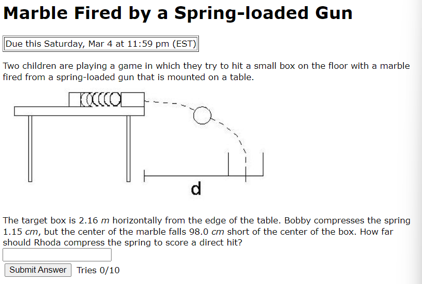 Solved Marble Fired by a Spring-loaded Gun Two children are | Chegg.com