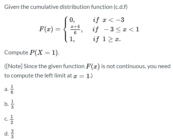 Solved Given the cumulative distribution function (c.d.f) | Chegg.com
