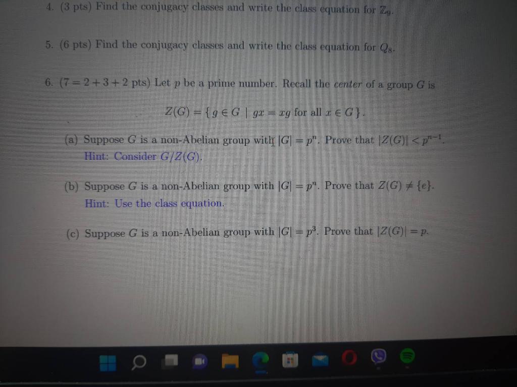 Solved Let p be a prime number. Recall the center of a group | Chegg.com
