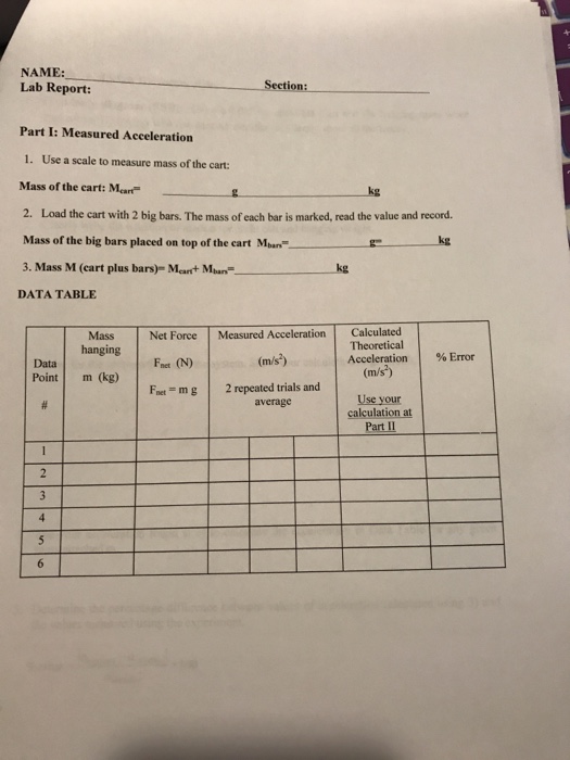 NAME: Lab Report: Section: Part I: Measured | Chegg.com