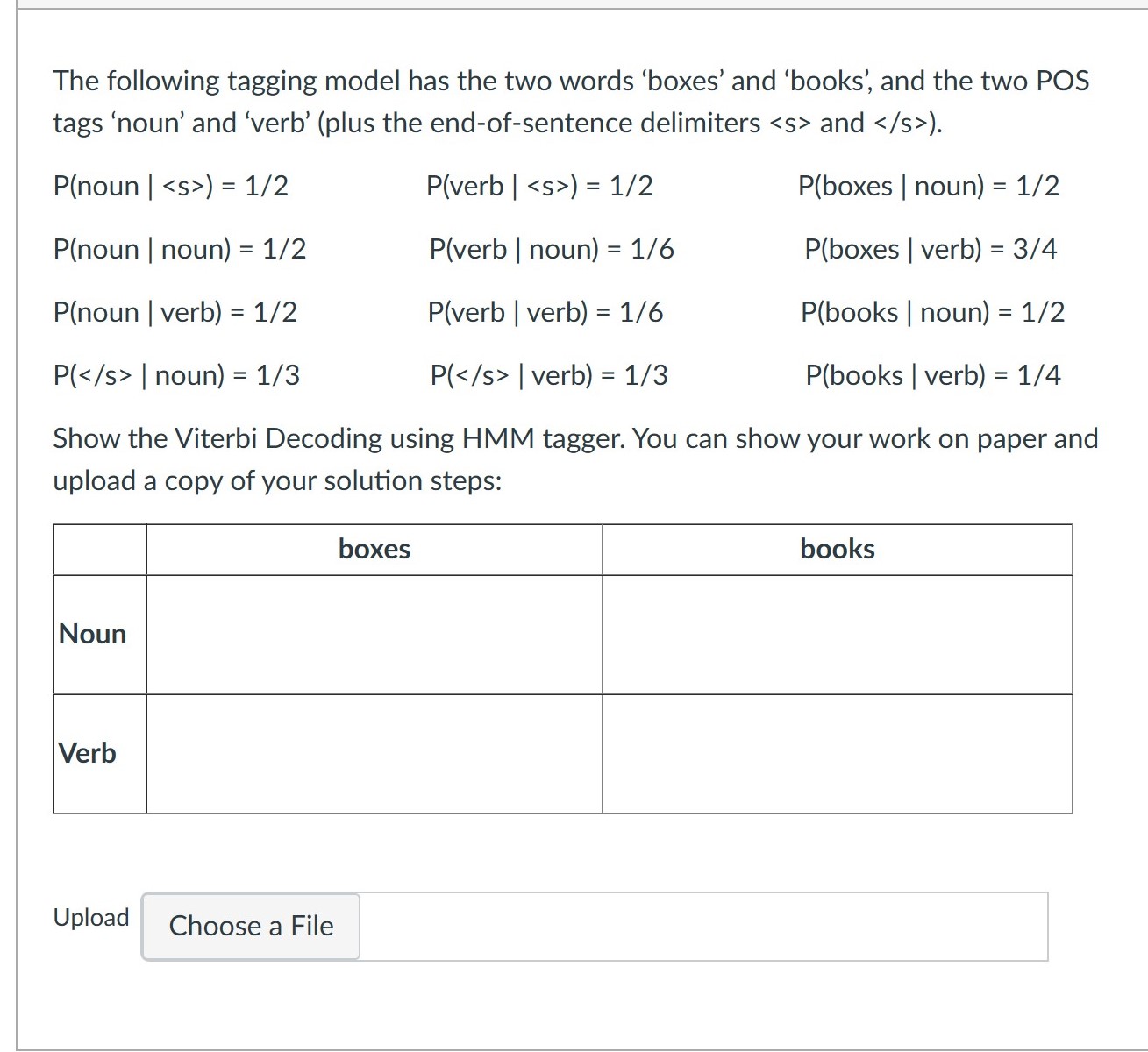 Solved The following tagging model has the two words 'boxes' | Chegg.com
