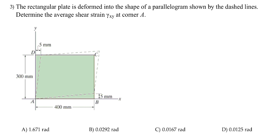 Solved 3) The rectangular plate is deformed into the shape | Chegg.com