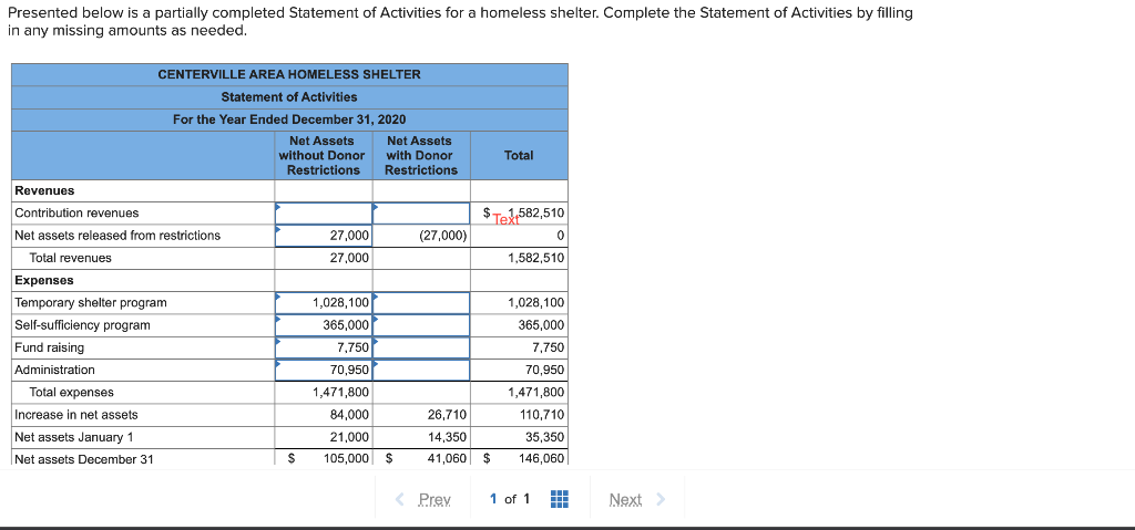 Solved Presented below is a partially completed Statement of | Chegg.com
