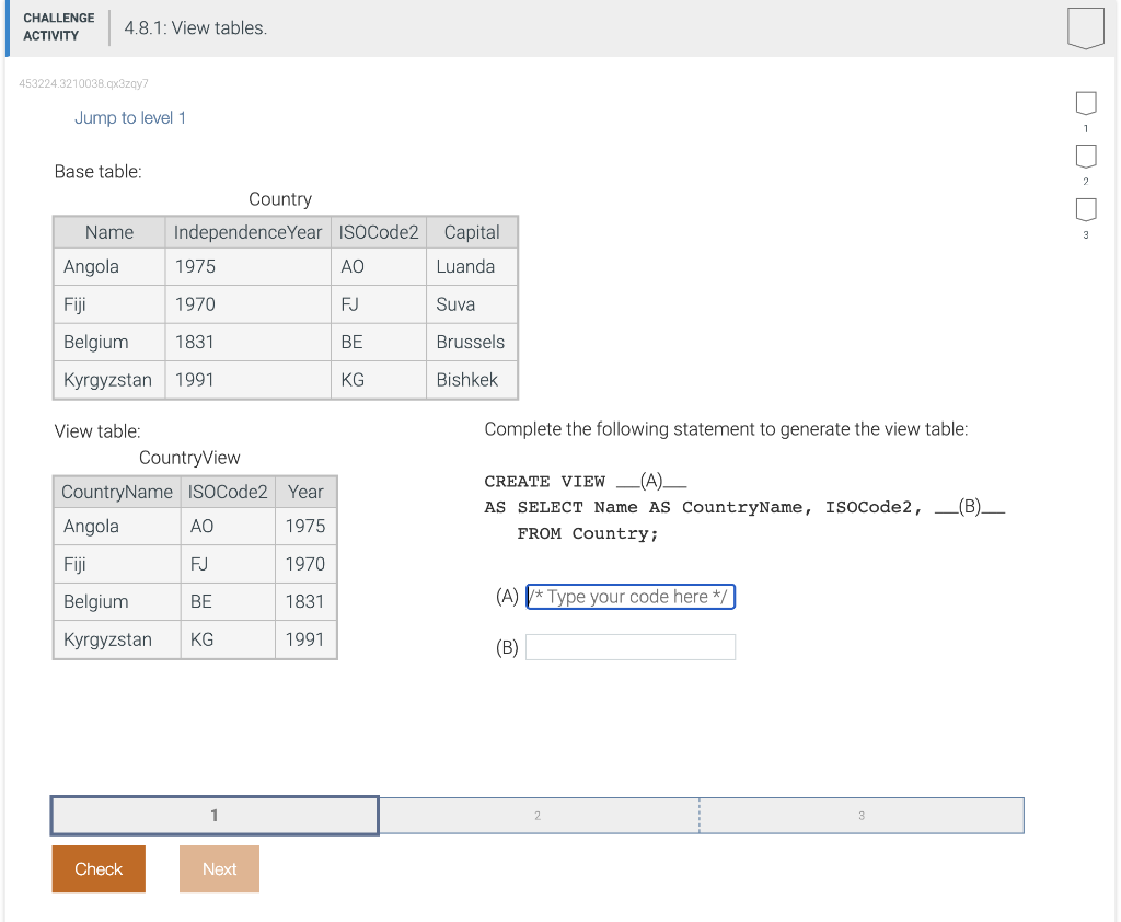 Solved Jump to level 1 Base table: Country View table: | Chegg.com