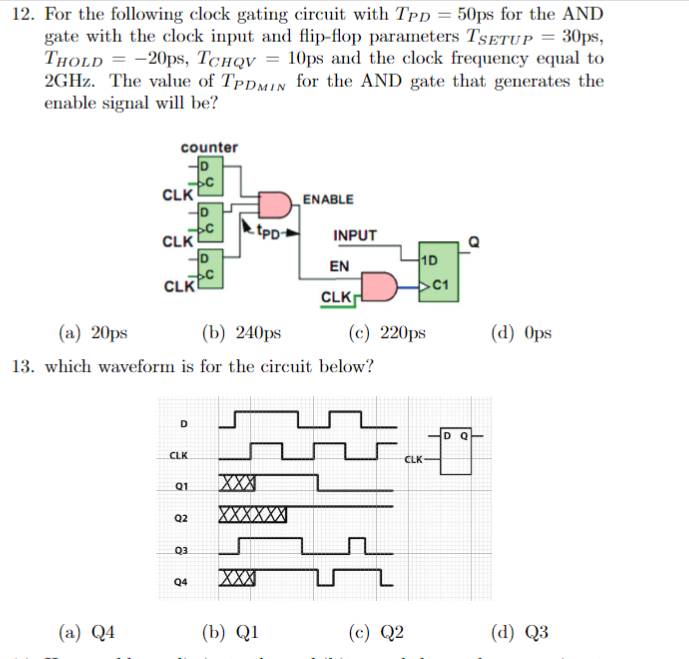 Solved 12. For the following clock gating circuit with Tpd = | Chegg.com