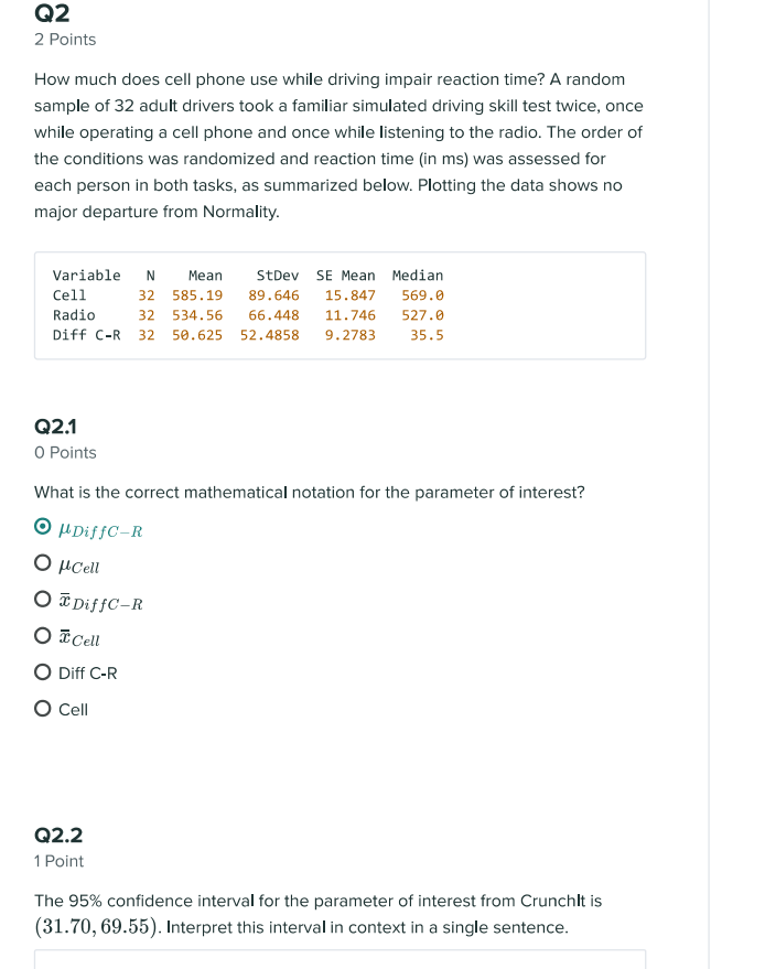 Solved Q2 2 Points How much does cell phone use while | Chegg.com