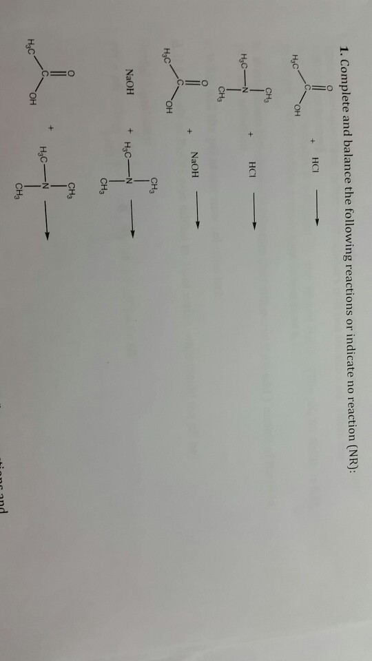 Solved 1. Complete and balance the following reactions or | Chegg.com