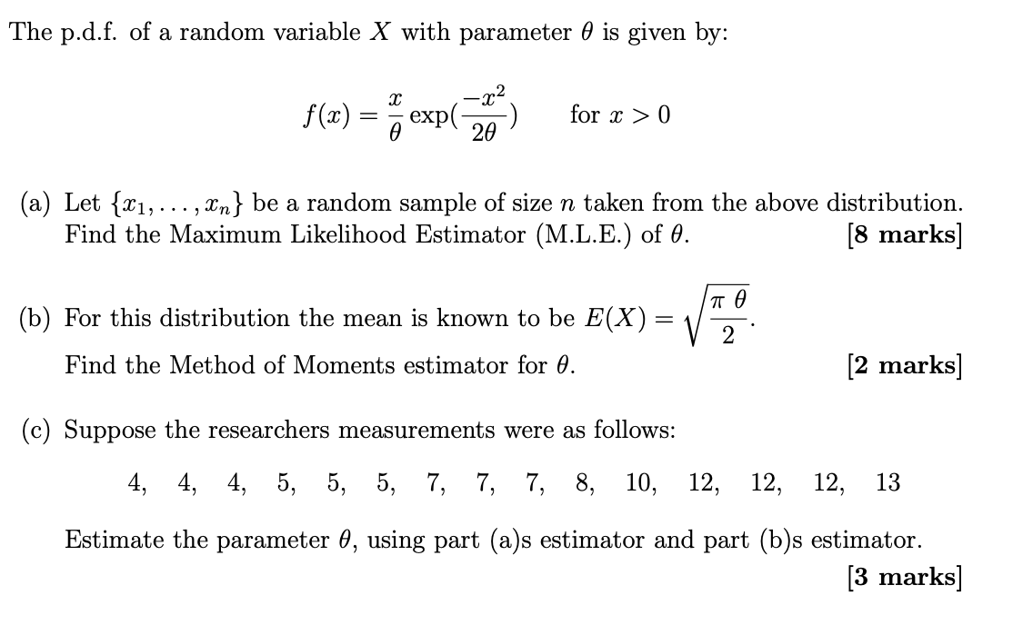 Solved The p.d.f. of a random variable X with parameter 0 is | Chegg.com