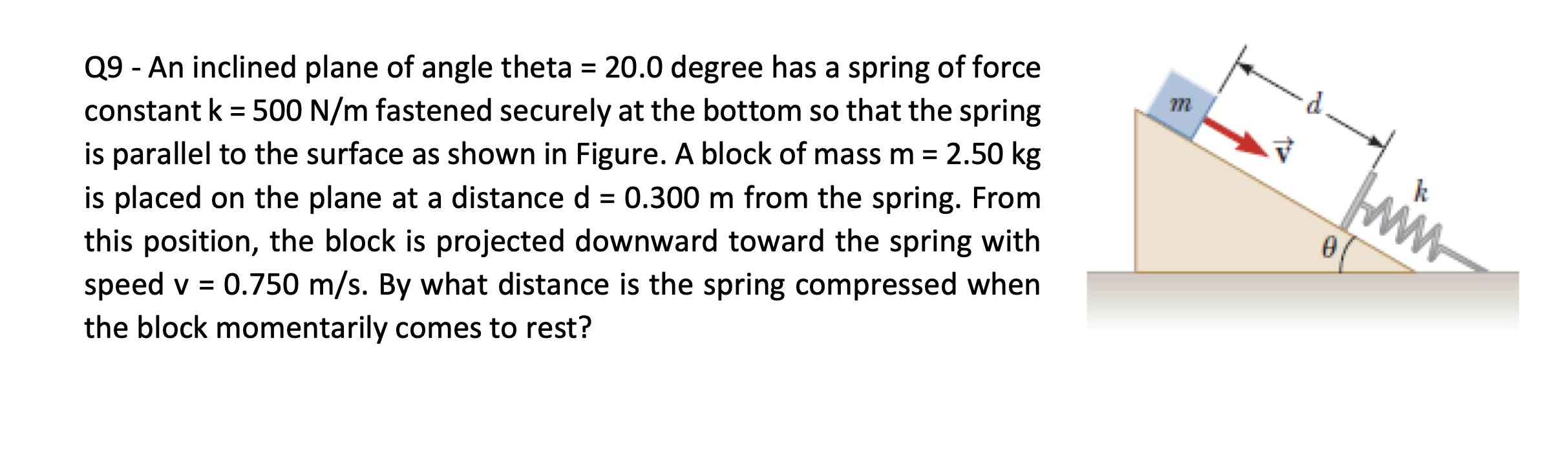 Solved Q9 - An inclined plane of angle theta =20.0 degree | Chegg.com