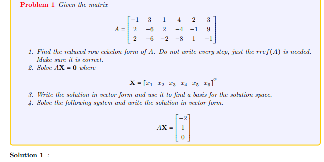 Solved Problem 1 Given the matrix | Chegg.com