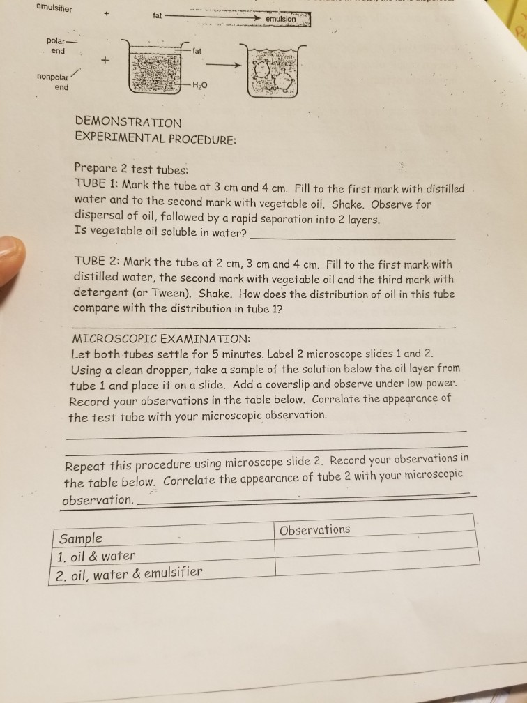 Solved emulsifier emulsion polar- end nonpolar end 9H20 | Chegg.com