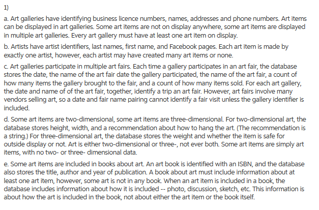 Solved Consider a database containing information about art | Chegg.com