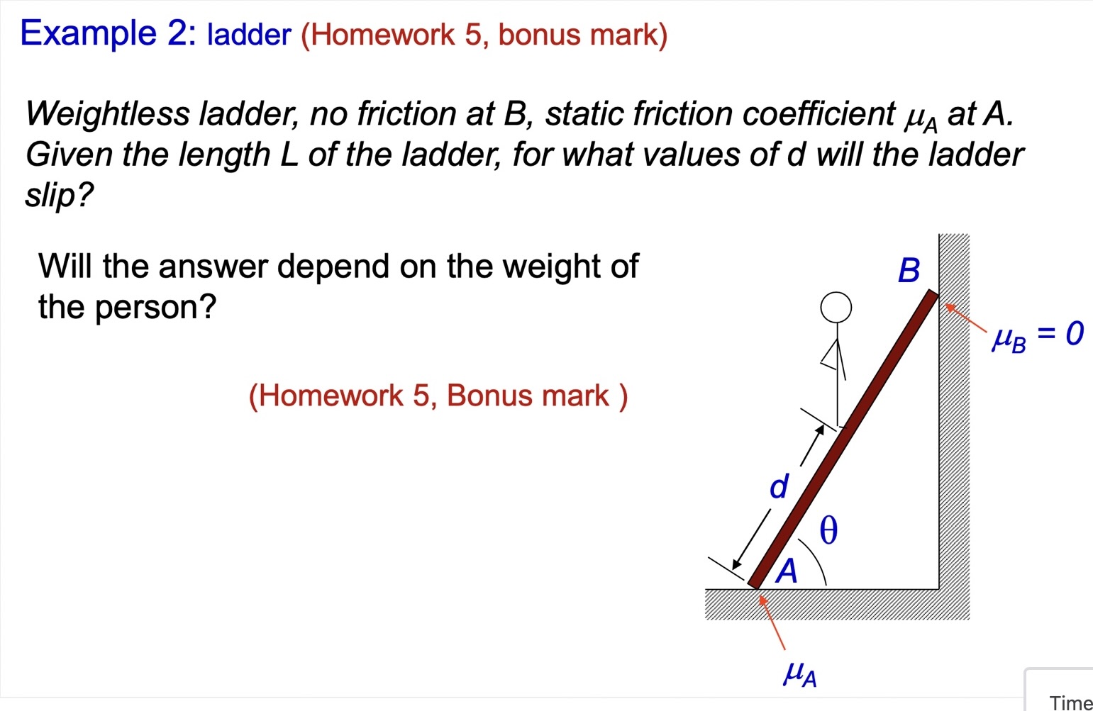 Solved Example 2: ladder (Homework 5, bonus mark) Weightless | Chegg.com