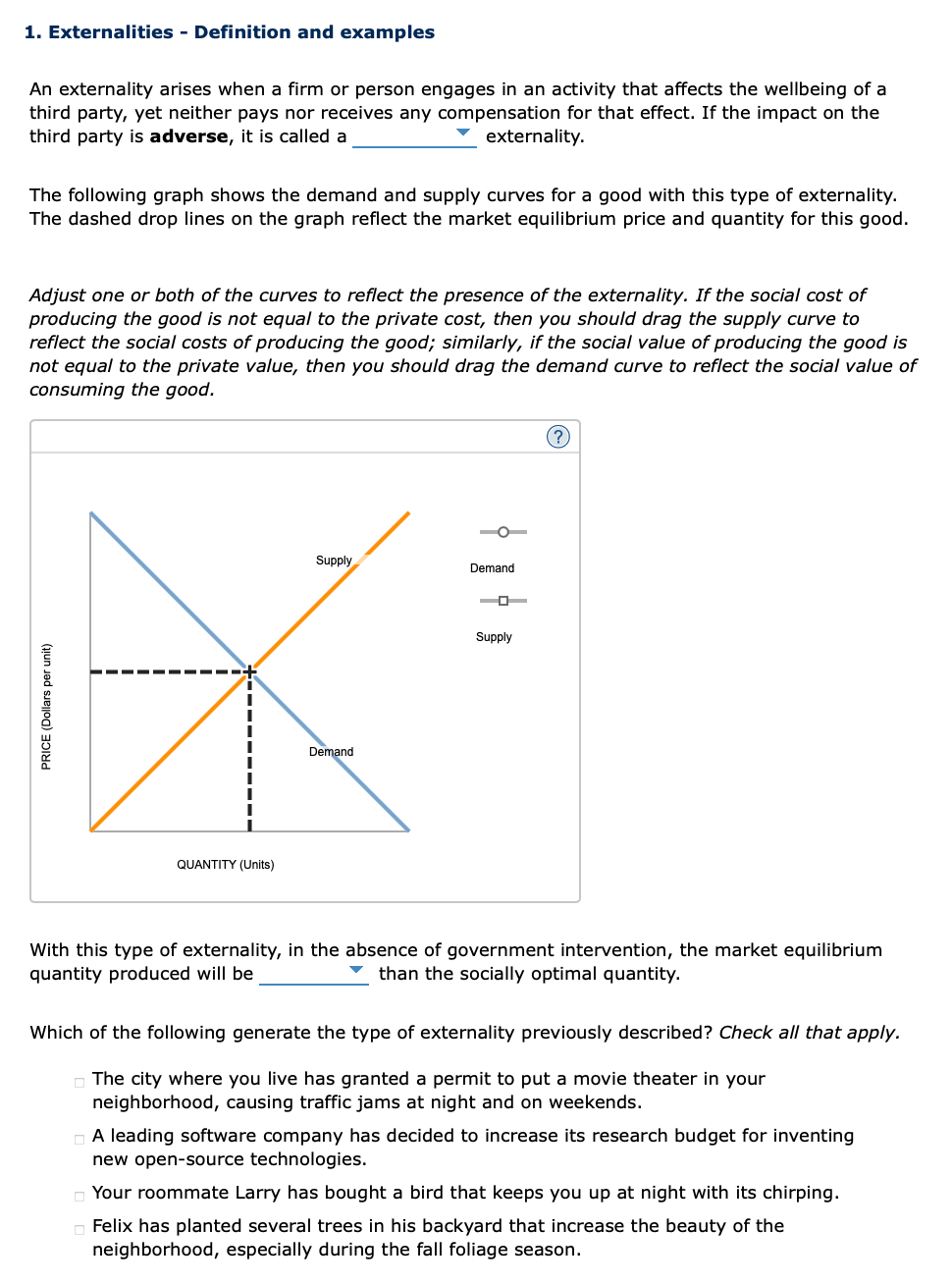 Solved 1. Externalities - Definition and examples An | Chegg.com