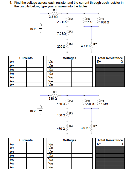 Solved 4. Find the voltage across each resistor and the | Chegg.com