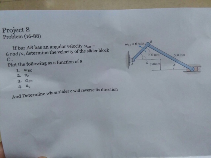 Solved If bar AB has an angular velocity omega_AB = 6 | Chegg.com