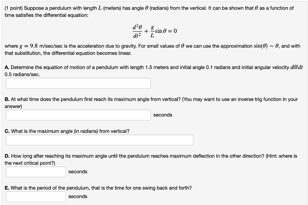 Solved (radians) from the vertical. It can be shown that as | Chegg.com