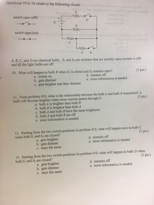 Solved Questions 10 to 16 relate to the following circuit. | Chegg.com