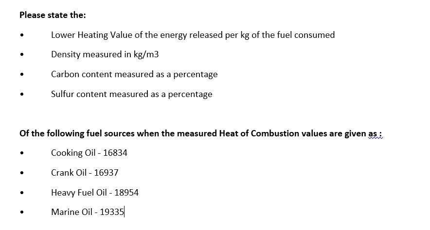 Solved Please state the: - Lower Heating Value of the energy | Chegg.com