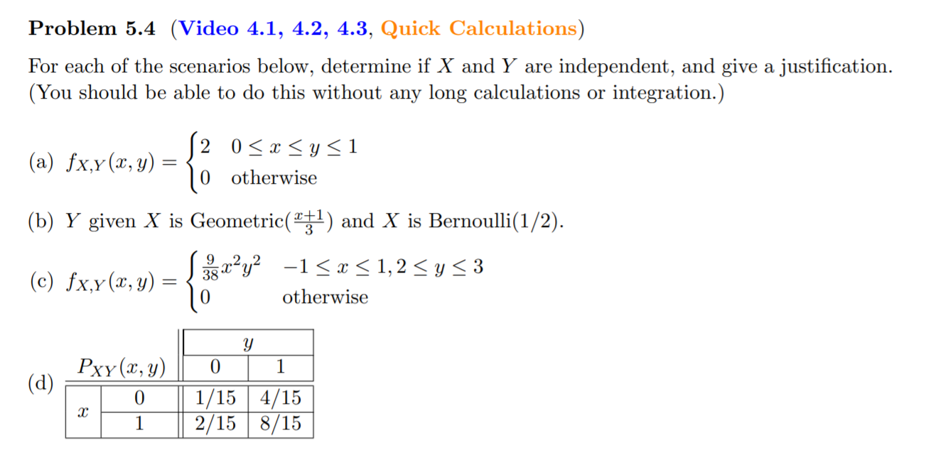 Solved Problem 5.4 (Video 4.1, 4.2, 4.3, Quick Calculations) | Chegg.com
