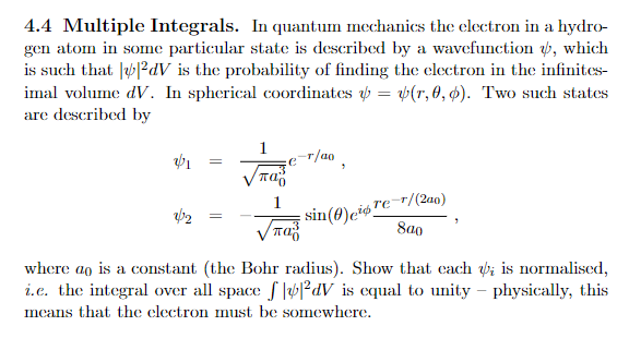 Solved 4.4 Multiple Integrals. In quantum mechanics the | Chegg.com