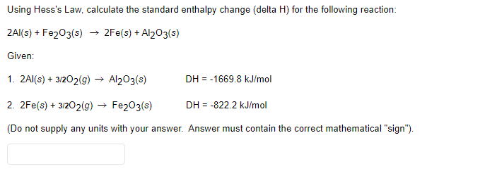 Solved Using Hess's Law, calculate the standard enthalpy | Chegg.com