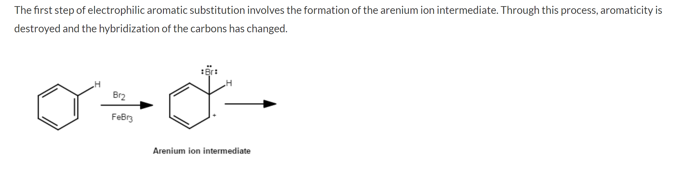 Solved The first step of electrophilic aromatic substitution | Chegg.com