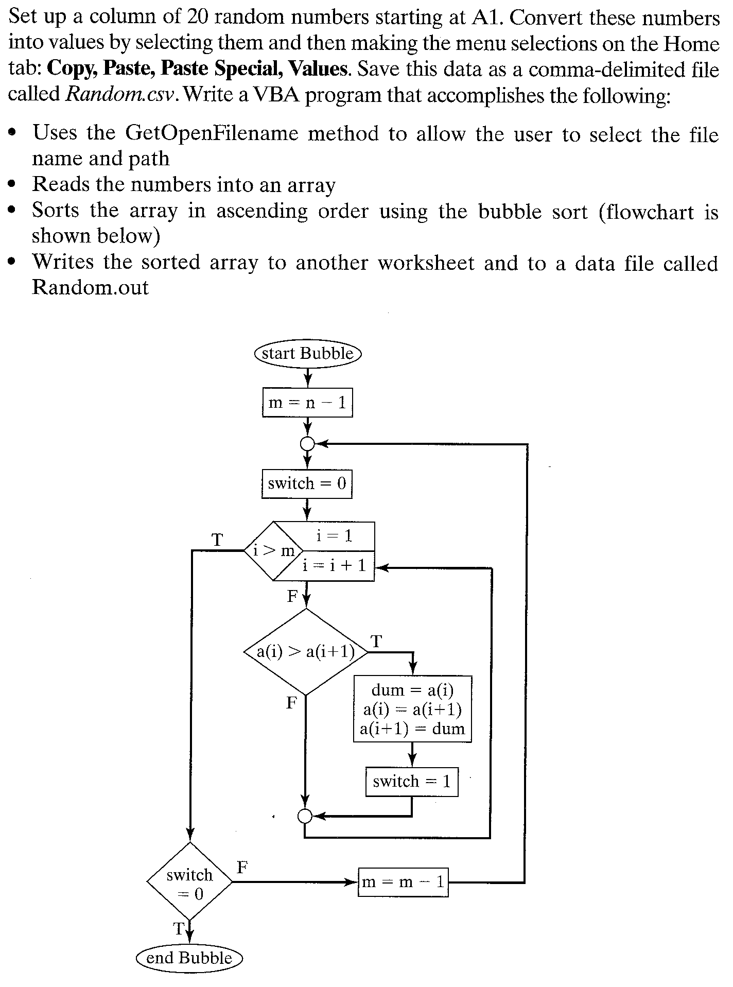 Set up a column of 20 random numbers starting at A1. | Chegg.com