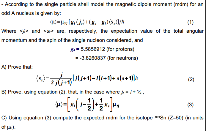 Solved - According to the single particle shell model the | Chegg.com