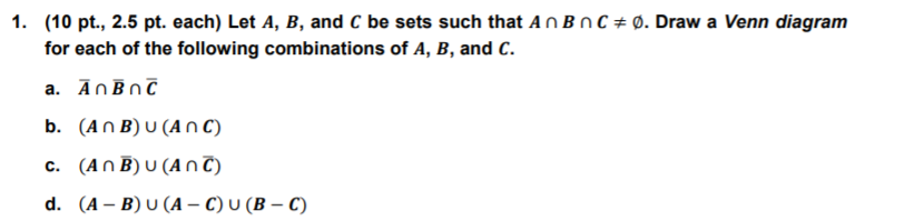 Solved 1. (10 pt., 2.5 pt. each) Let A, B, and C be sets | Chegg.com