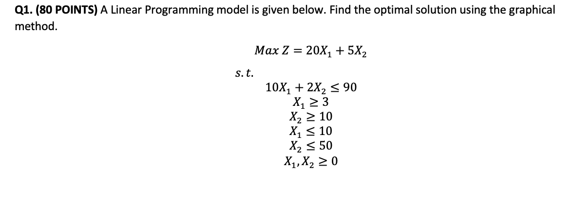 Solved Q1. (80 POINTS) A Linear Programming model is given | Chegg.com