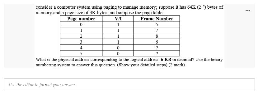 Solved .. consider a computer system using paging to manage | Chegg.com