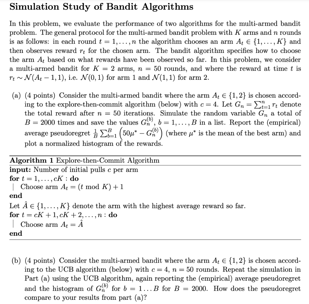 Simulation Study of Bandit Algorithms In this | Chegg.com