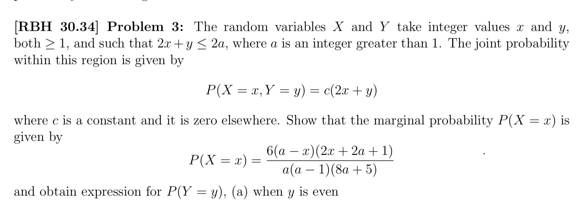 Solved [RBH 30.34] Problem 3: The random variables X and Y | Chegg.com