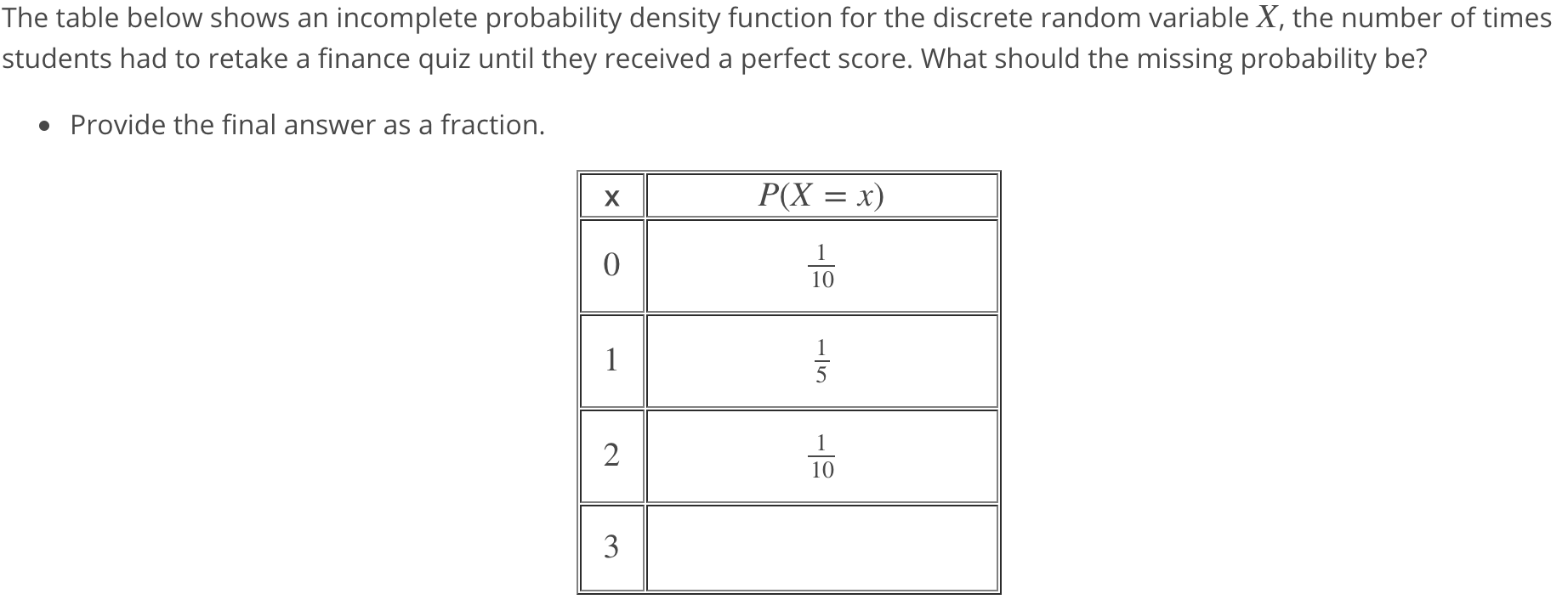 Solved The table below shows an incomplete probability | Chegg.com