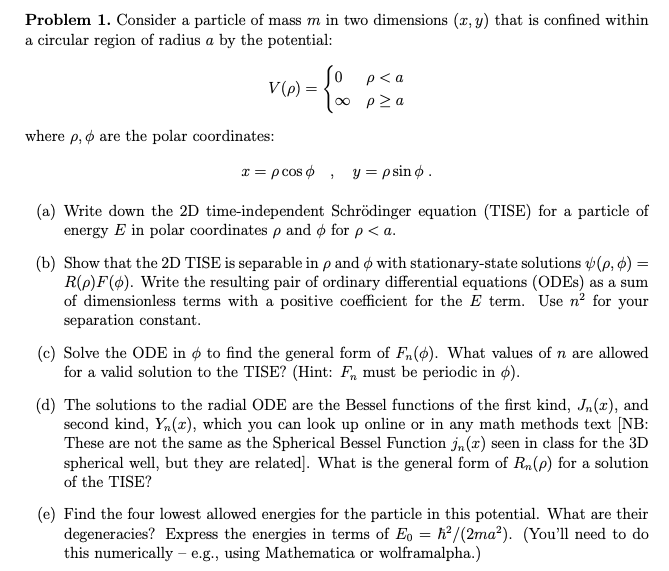 Solved Problem 1. Consider a particle of mass m in two | Chegg.com