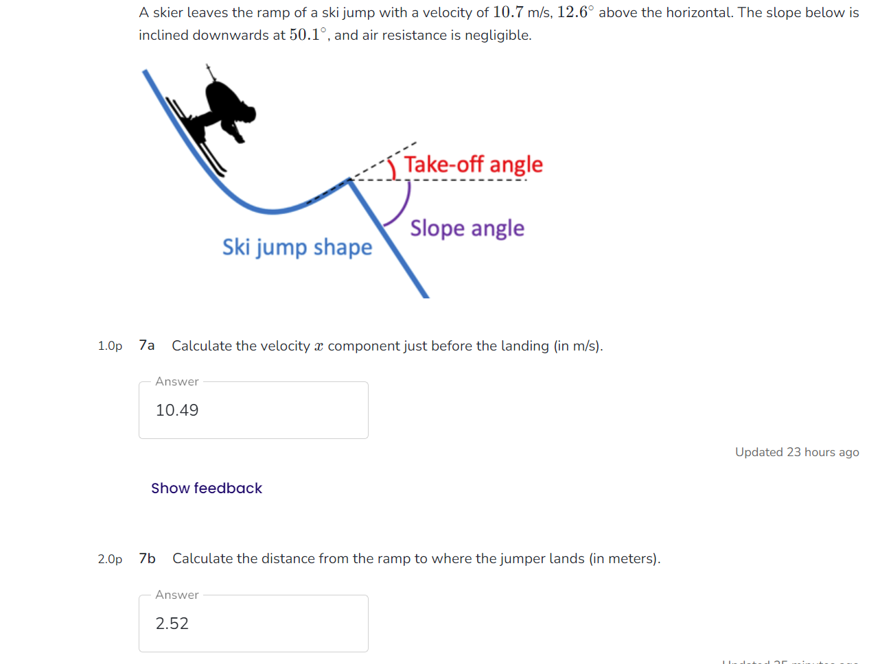 Solved A skier leaves the ramp of a ski jump with a velocity | Chegg.com