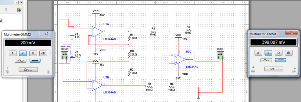 Ad620 differential amplifier multisim