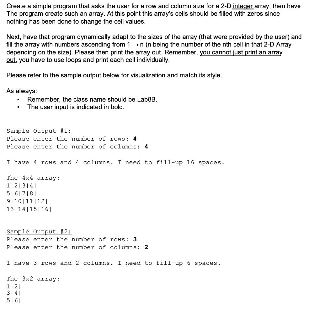 Solved Create a simple program that asks the user for a row | Chegg.com