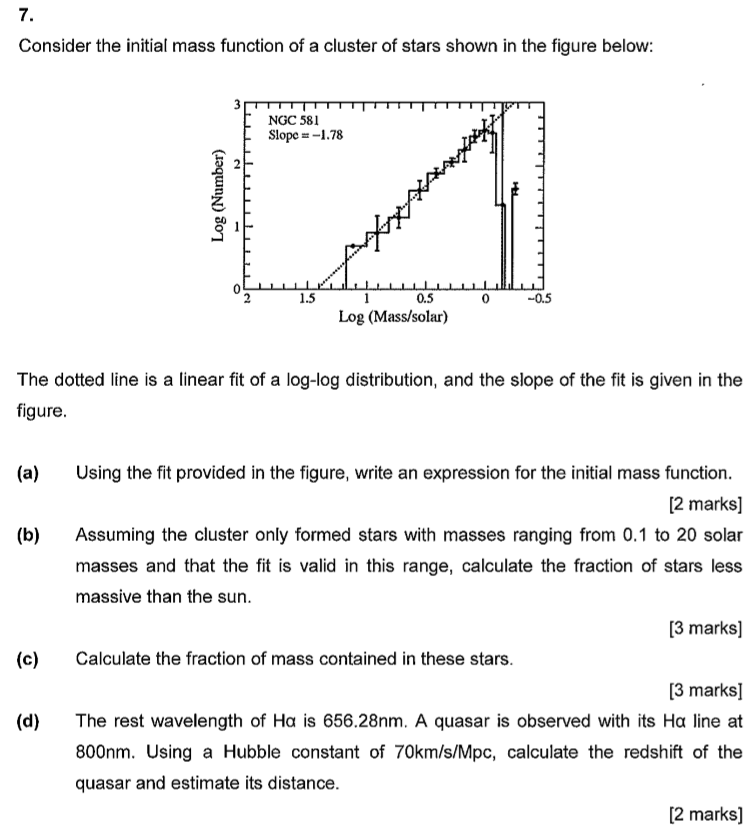 7. Consider the initial mass function of a cluster of | Chegg.com