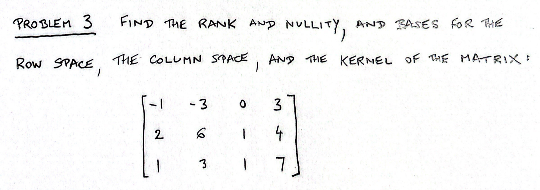 Solved PROBLEM 3 ﻿FIND THE RANK AND NULLITY, AND BASES FOR | Chegg.com