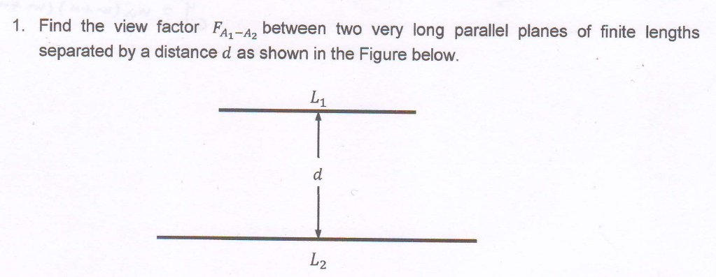 Solved 1. Find the view factor FA1−A2 between two very long | Chegg.com