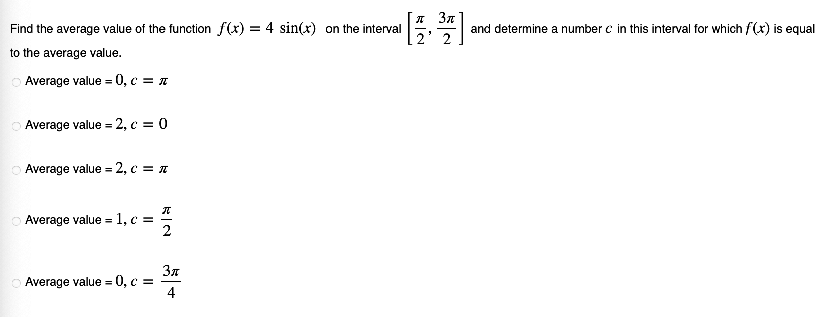 Solved Find the average value of the function f(x)=4sin(x) | Chegg.com