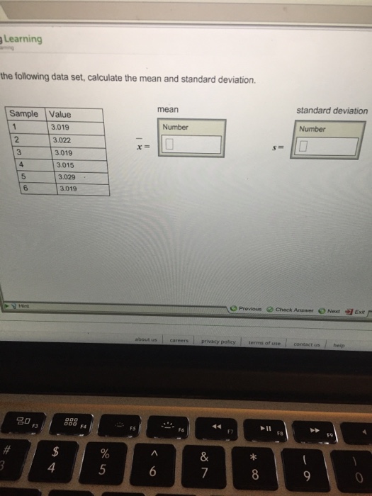 Solved the following data set, calculate the mean and | Chegg.com