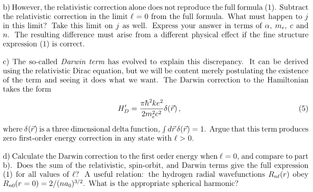 2 4n Problem 7.2: The Darwin term. (30 points) The | Chegg.com