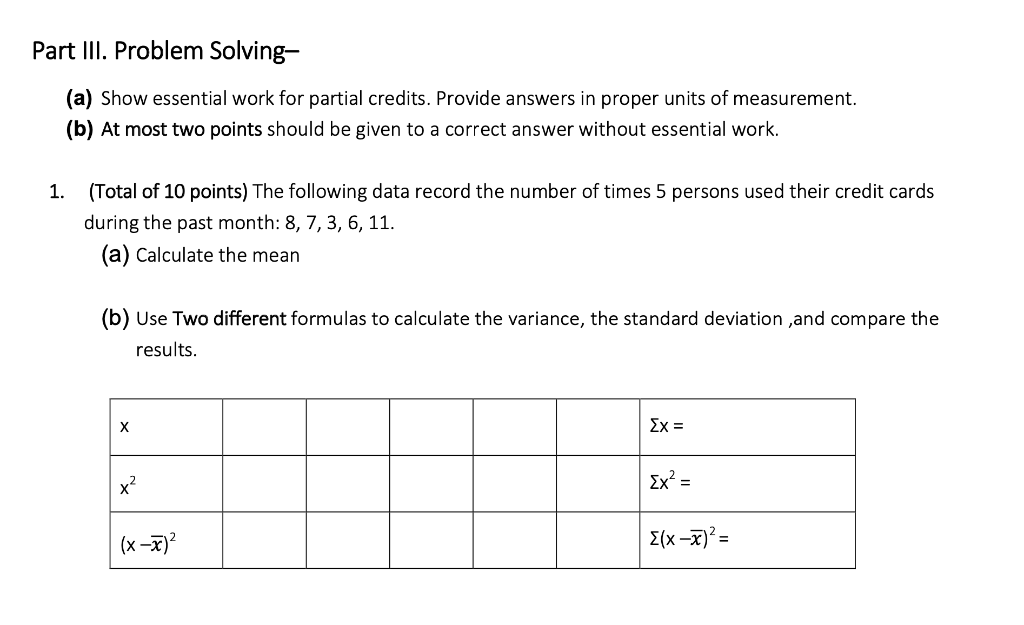 Solved Part III. Problem Solving- (a) Show essential work | Chegg.com